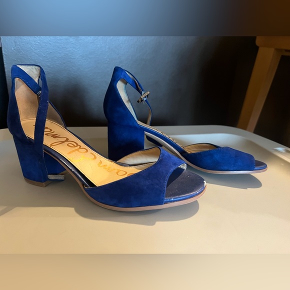 Sam Edelman | Shoes | Sam Edelman Blue Suede Block Heel | Poshmark